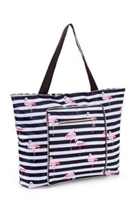 women beach tote utility bag with zipper, black stripe foldable cute large swim pool waterproof bag for travel, gym, yoga, mom in law female friend sister wife girlfriend good gift