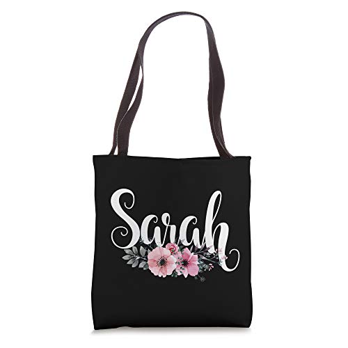 Sarah Name Personalized Floral Pink Black Women Girls Gift Tote Bag