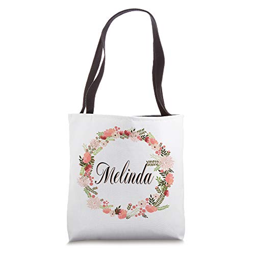 Personalized Name Melinda Floral Bridesmaid Shopping Tote Bag