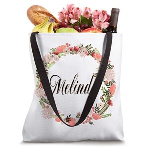 Personalized Name Melinda Floral Bridesmaid Shopping Tote Bag