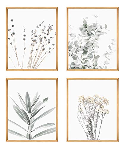 Herzii Botanical Plant Wall Art Prints- Sets Of 4 (8x10 ) Unframed Wall Decor- Pictures Minimalist Wall Art Photo - Nordic Style Eucalyptus And Lavander Leaf Prints-Modern Art Boho Print Decor - Farmhouse, Kitchen, Bedroom Wall Decor