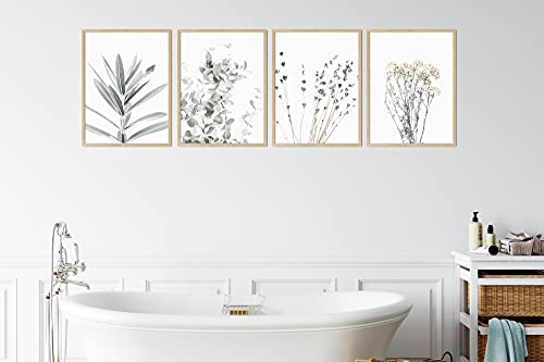 Herzii Botanical Plant Wall Art Prints- Sets Of 4 (8x10 ) Unframed Wall Decor- Pictures Minimalist Wall Art Photo - Nordic Style Eucalyptus And Lavander Leaf Prints-Modern Art Boho Print Decor - Farmhouse, Kitchen, Bedroom Wall Decor