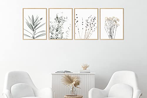 Herzii Botanical Plant Wall Art Prints- Sets Of 4 (8x10 ) Unframed Wall Decor- Pictures Minimalist Wall Art Photo - Nordic Style Eucalyptus And Lavander Leaf Prints-Modern Art Boho Print Decor - Farmhouse, Kitchen, Bedroom Wall Decor