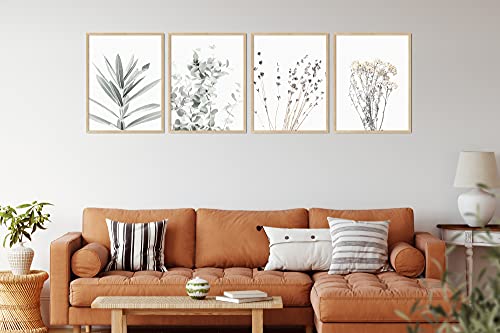 Herzii Botanical Plant Wall Art Prints- Sets Of 4 (8x10 ) Unframed Wall Decor- Pictures Minimalist Wall Art Photo - Nordic Style Eucalyptus And Lavander Leaf Prints-Modern Art Boho Print Decor - Farmhouse, Kitchen, Bedroom Wall Decor