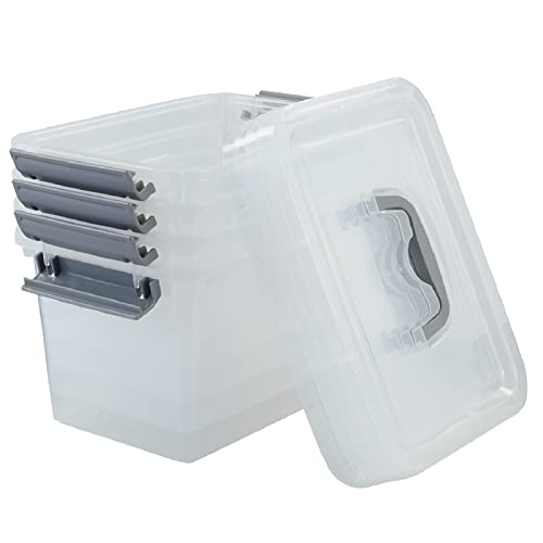 Gloreen 4 Packs 5.5 Quart Storage Box with Handle, Plastic Latching Containers Bin