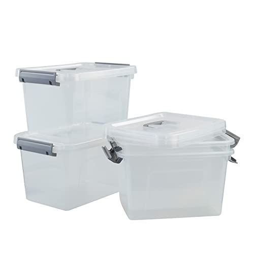 Gloreen 4 Packs 5.5 Quart Storage Box with Handle, Plastic Latching Containers Bin