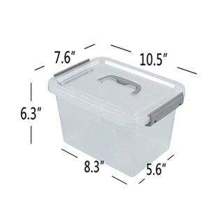 Gloreen 4 Packs 5.5 Quart Storage Box with Handle, Plastic Latching Containers Bin