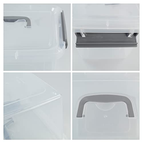 Gloreen 4 Packs 5.5 Quart Storage Box with Handle, Plastic Latching Containers Bin