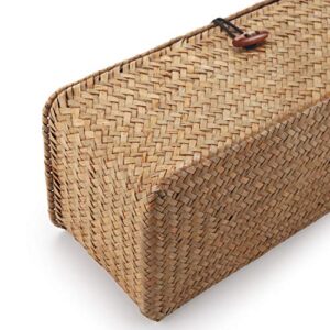 Seagrass Storage Basket with Lid Rectangular Small Woven Shelf Baskets with Sections for Organize Snack Toys