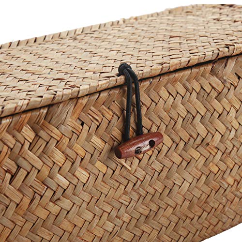 Seagrass Storage Basket with Lid Rectangular Small Woven Shelf Baskets with Sections for Organize Snack Toys