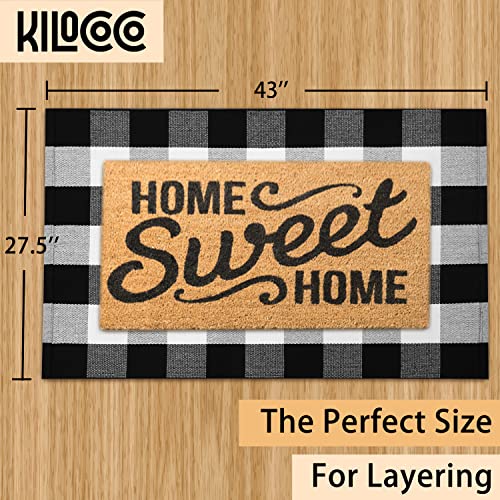 KILOCOCO Buffalo Plaid Rug 27.5x43 Inches Black and White Outdoor Rugs Cotton Hand-Woven Washable Indoor Buffalo Check Rug Layered Doormats for Front Door/Front Porch/Farmhouse/Entryway/Patio…