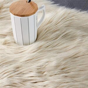 EasyJoy Ultra Soft Fluffy Shaggy Area Rug Faux Fur Rug Chair Cover Seat Pad Fuzzy Area Rug for Bedroom Floor Sofa Living Room (2 x 6 ft Sheepskin, Beige)