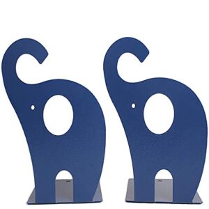 loupdeloup cute bookends, non skid elephant animal book ends for shelves decorative for kids blue 1 pair