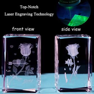 Anniversary Birthday Gifts for Girlfriend Wife Mom Cute, 3D Laser Crystal Rose Flower Christmas Valentines Day I Love You Gifts Night Light Romantic for Boyfriend Couples Her Him