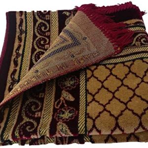 BAYKUL Muslim Prayer Rug-Islamic Turkish Velvet Rugs-Great Ramadan Gifts-Janamaz Prayer Mat Women Men-Islam Carpet-Portable Muslims Mats-Praying Rugs Islam-Sajadah-Gift Prayer Beads 99(Claret Red)