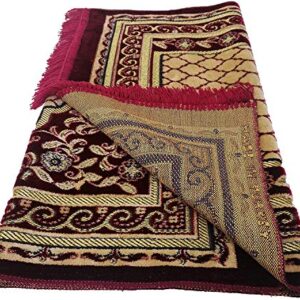 BAYKUL Muslim Prayer Rug-Islamic Turkish Velvet Rugs-Great Ramadan Gifts-Janamaz Prayer Mat Women Men-Islam Carpet-Portable Muslims Mats-Praying Rugs Islam-Sajadah-Gift Prayer Beads 99(Claret Red)