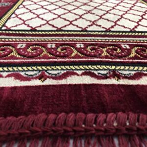 BAYKUL Muslim Prayer Rug-Islamic Turkish Velvet Rugs-Great Ramadan Gifts-Janamaz Prayer Mat Women Men-Islam Carpet-Portable Muslims Mats-Praying Rugs Islam-Sajadah-Gift Prayer Beads 99(Claret Red)