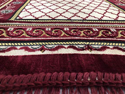 BAYKUL Muslim Prayer Rug-Islamic Turkish Velvet Rugs-Great Ramadan Gifts-Janamaz Prayer Mat Women Men-Islam Carpet-Portable Muslims Mats-Praying Rugs Islam-Sajadah-Gift Prayer Beads 99(Claret Red)