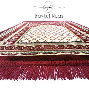 BAYKUL Muslim Prayer Rug-Islamic Turkish Velvet Rugs-Great Ramadan Gifts-Janamaz Prayer Mat Women Men-Islam Carpet-Portable Muslims Mats-Praying Rugs Islam-Sajadah-Gift Prayer Beads 99(Claret Red)