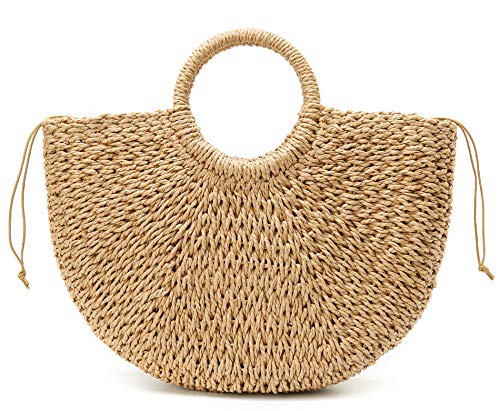 Womens Large Straw Bags Beach Tote Bag Hobo Summer Handwoven Bags Purse With Pom Poms