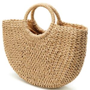 Womens Large Straw Bags Beach Tote Bag Hobo Summer Handwoven Bags Purse With Pom Poms