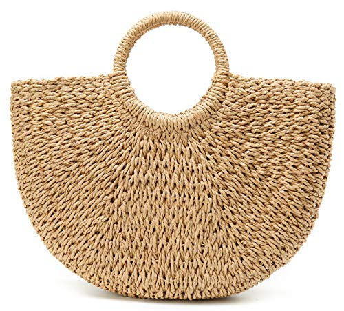 Womens Large Straw Bags Beach Tote Bag Hobo Summer Handwoven Bags Purse With Pom Poms