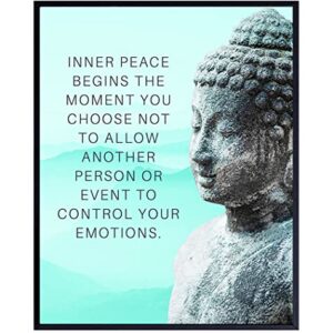 Buddhism Buddha Statue Art Print - Inspirational Motivational Zen Quote Wall Decor for Bathroom, Home, Apartment, Spa, Yoga or Meditation Room - Unique Gift for New Age Fan Women - 8x10 Blue Picture