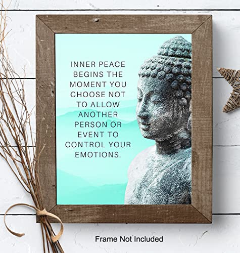 Buddhism Buddha Statue Art Print - Inspirational Motivational Zen Quote Wall Decor for Bathroom, Home, Apartment, Spa, Yoga or Meditation Room - Unique Gift for New Age Fan Women - 8x10 Blue Picture