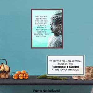 Buddhism Buddha Statue Art Print - Inspirational Motivational Zen Quote Wall Decor for Bathroom, Home, Apartment, Spa, Yoga or Meditation Room - Unique Gift for New Age Fan Women - 8x10 Blue Picture