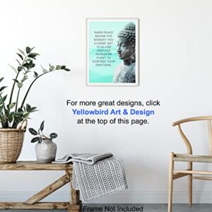 Buddhism Buddha Statue Art Print - Inspirational Motivational Zen Quote Wall Decor for Bathroom, Home, Apartment, Spa, Yoga or Meditation Room - Unique Gift for New Age Fan Women - 8x10 Blue Picture