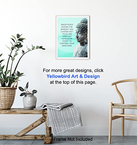 Buddhism Buddha Statue Art Print - Inspirational Motivational Zen Quote Wall Decor for Bathroom, Home, Apartment, Spa, Yoga or Meditation Room - Unique Gift for New Age Fan Women - 8x10 Blue Picture