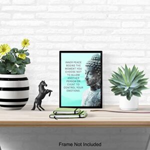 Buddhism Buddha Statue Art Print - Inspirational Motivational Zen Quote Wall Decor for Bathroom, Home, Apartment, Spa, Yoga or Meditation Room - Unique Gift for New Age Fan Women - 8x10 Blue Picture