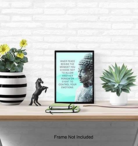 Buddhism Buddha Statue Art Print - Inspirational Motivational Zen Quote Wall Decor for Bathroom, Home, Apartment, Spa, Yoga or Meditation Room - Unique Gift for New Age Fan Women - 8x10 Blue Picture