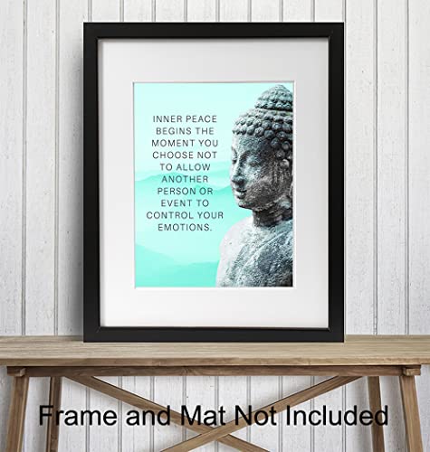 Buddhism Buddha Statue Art Print - Inspirational Motivational Zen Quote Wall Decor for Bathroom, Home, Apartment, Spa, Yoga or Meditation Room - Unique Gift for New Age Fan Women - 8x10 Blue Picture