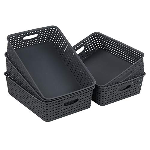 Easymanie Grey Plastic Basket Tray, A4 Paper Baskets, Pack of 5