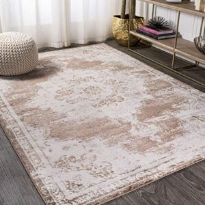 jonathan y mdp400b-8 alhambra ornate medallion modern indoor area-rug vintage bohemian easy-cleaning bedroom kitchen living room non shedding, 8 ft x 10 ft, brown/cream