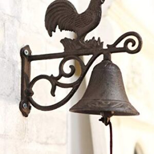 Ebros Gift Cast Iron Rustic Vintage Western Farmhouse Rooster Chicken Door Wall Dinner Yard Bell Outdoor Southwestern Farm Cowboy Cowgirl Accent Bells