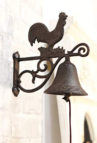 Ebros Gift Cast Iron Rustic Vintage Western Farmhouse Rooster Chicken Door Wall Dinner Yard Bell Outdoor Southwestern Farm Cowboy Cowgirl Accent Bells