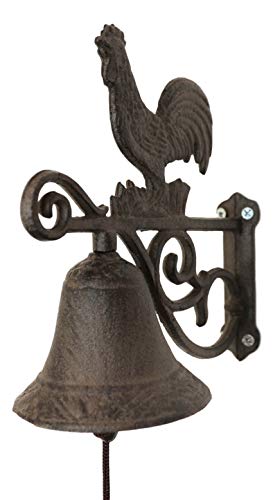 Ebros Gift Cast Iron Rustic Vintage Western Farmhouse Rooster Chicken Door Wall Dinner Yard Bell Outdoor Southwestern Farm Cowboy Cowgirl Accent Bells