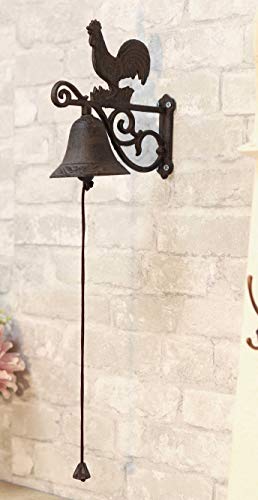 Ebros Gift Cast Iron Rustic Vintage Western Farmhouse Rooster Chicken Door Wall Dinner Yard Bell Outdoor Southwestern Farm Cowboy Cowgirl Accent Bells