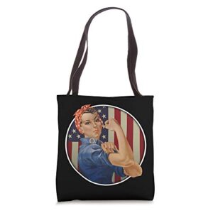 rosie the riveter usa american flag tote bag