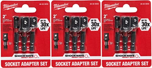 Milwaukee 48-32-5033 Power Drill Bit Extensions Shockwave Socket Adapter Set, 1/4", 3 Pack