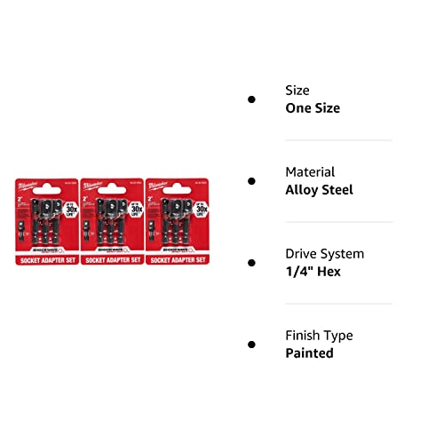 Milwaukee 48-32-5033 Power Drill Bit Extensions Shockwave Socket Adapter Set, 1/4", 3 Pack