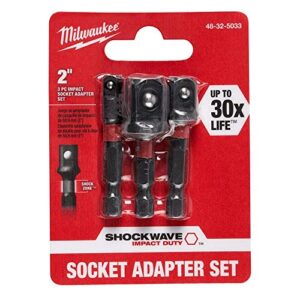 Milwaukee 48-32-5033 Power Drill Bit Extensions Shockwave Socket Adapter Set, 1/4", 3 Pack