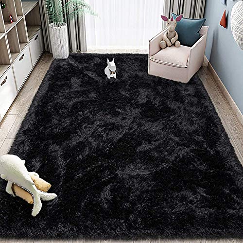 4X6 Black Area Rugs for Living Room Super Soft Floor Fluffy Carpet Natural Comfy Thick Fur Mat Princess Girls Room Rug (4x6 Feet, Black)