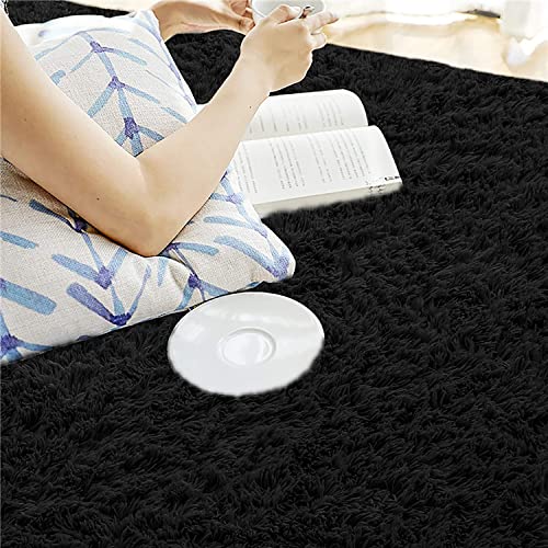 4X6 Black Area Rugs for Living Room Super Soft Floor Fluffy Carpet Natural Comfy Thick Fur Mat Princess Girls Room Rug (4x6 Feet, Black)