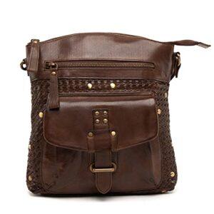 sling bags for women genuine-leather – vintage multi pocket crossbody purse (chestnut)