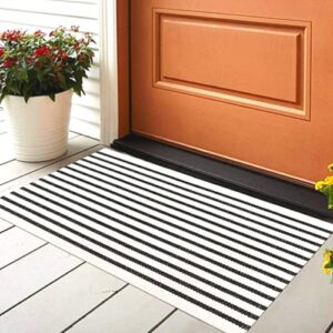 breezsisan black and white striped outdoor rug, cotton, 23×35.5 inches striped rug, under mat rug for front porch, patio, entryway, farmhouse, handwoven modern rug, striped carpet & welcome mat.