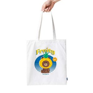 Line Friends Fruity Collection Character Cute Canvas Shoulder Tote Bag for Women (Medium)