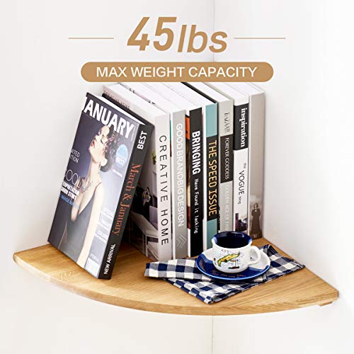 Corner Shelf, 16inch Oak Solid Wood Floating Shelf Display Shelf Round Edging Wall Mount Speaker Shelf Display Rack Organizer